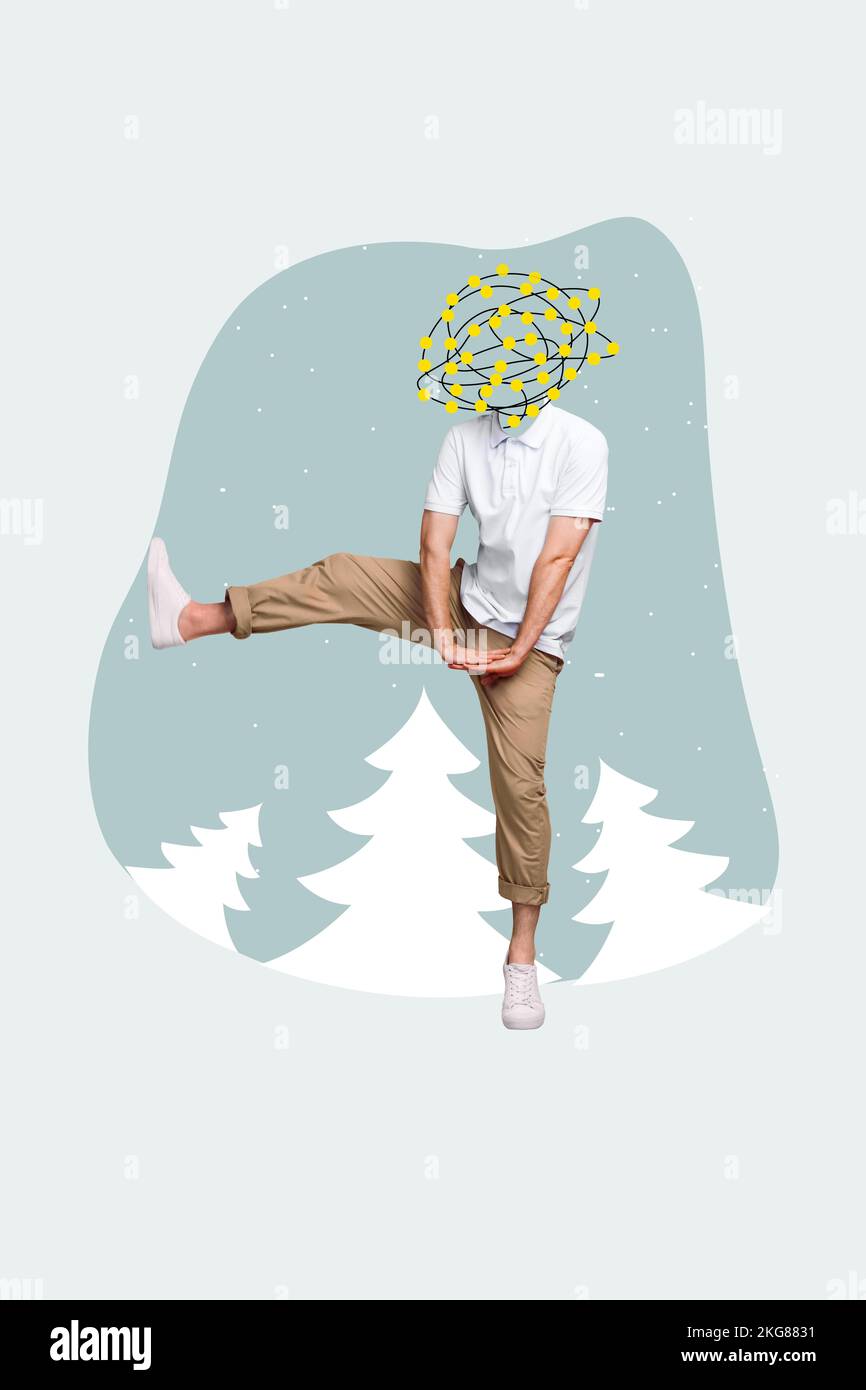 Collage artwork graphics picture of funky funny guy xmas illumination ...