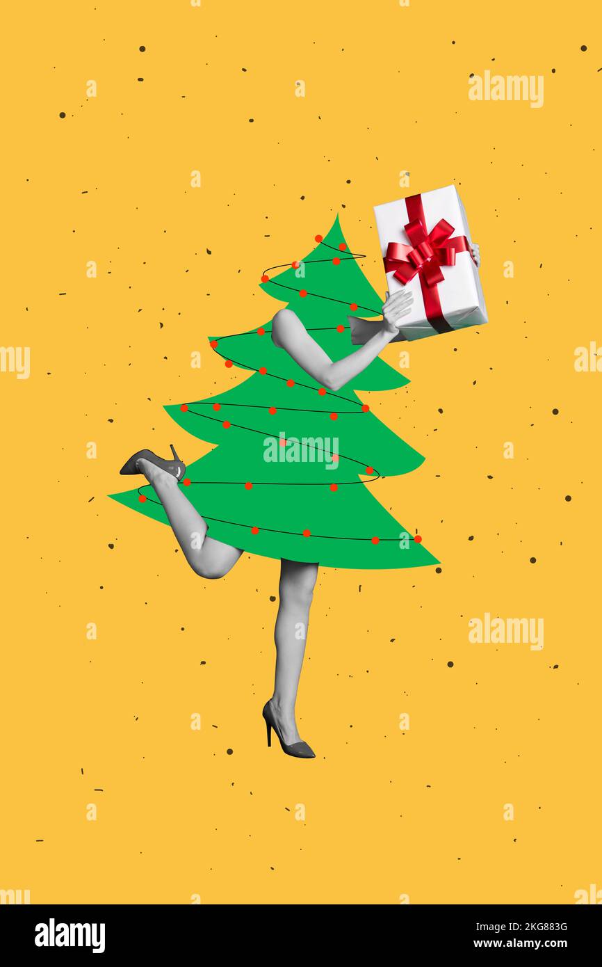 Creative abstract template graphics image of funny funky x-mas tree ...