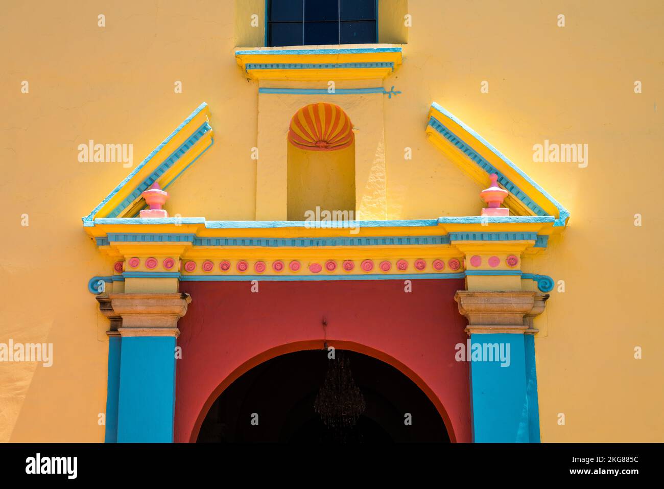 Detail of the colorfully painted Church of Our Lady of the Nativity or ...