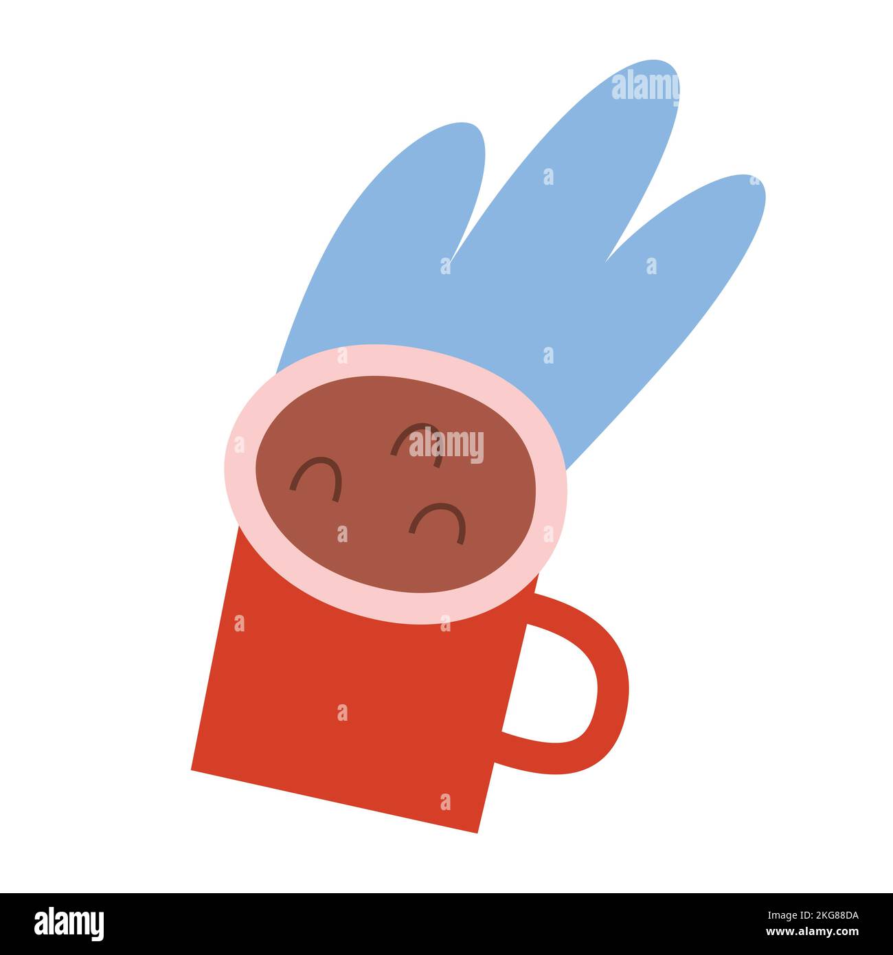 Hot coffee or tea in red metal enamel mug, isolated vector doodle ...