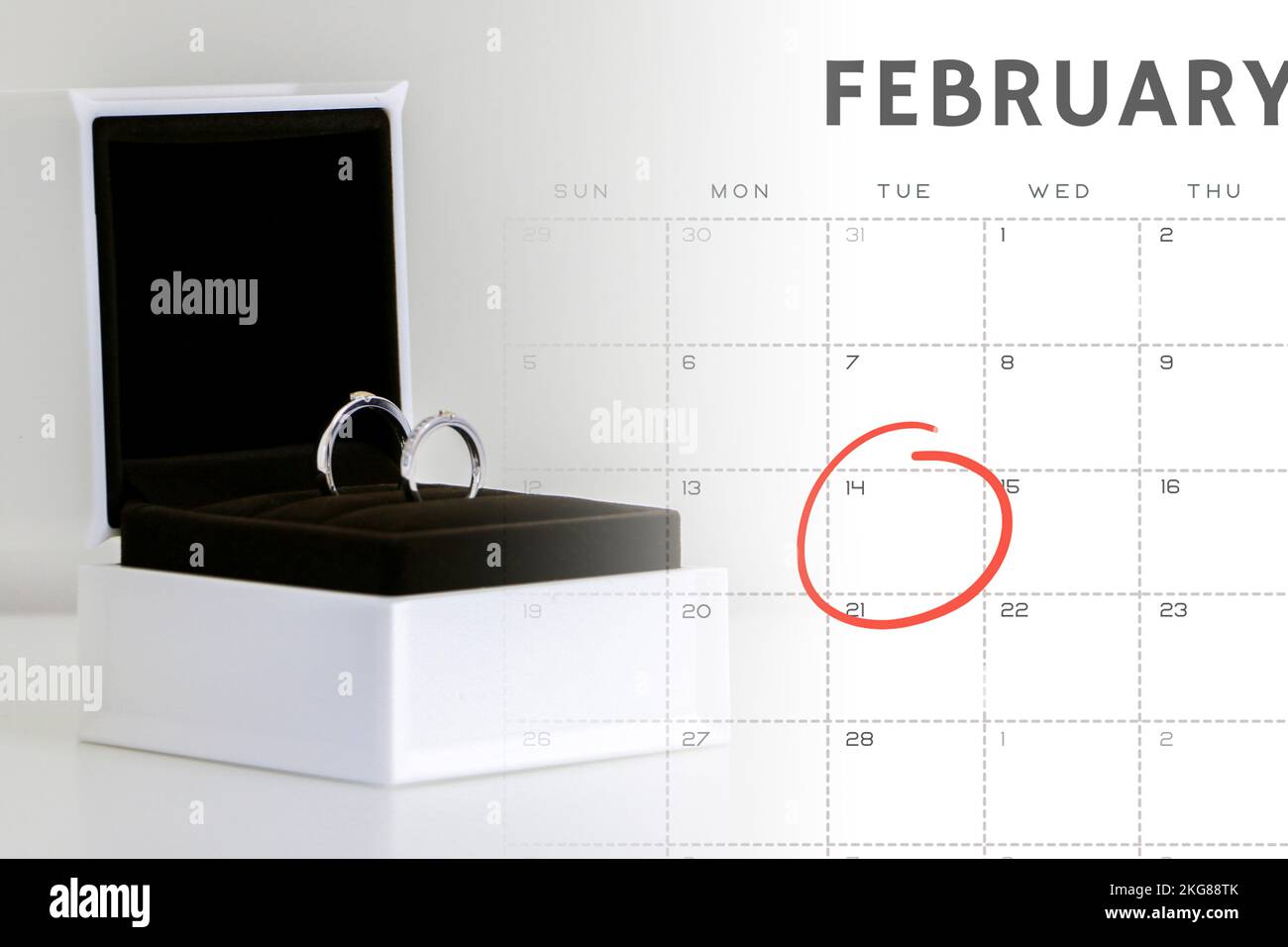 Pair of beautiful shiny wedding rings sparkling in open ring box over ...