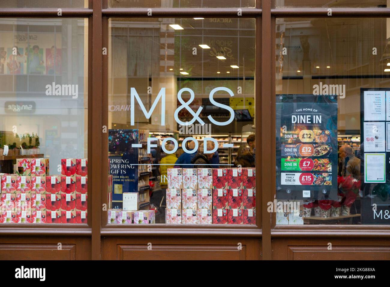 M&S food foodhall window sign, canterbury, kent, uk Stock Photo - Alamy