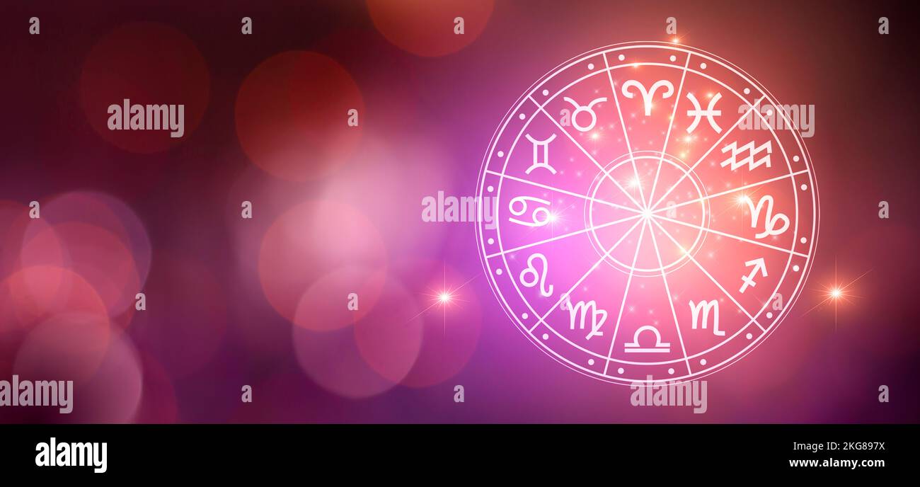 Zodiac signs inside of horoscope circle. Astrology in the sky with many ...