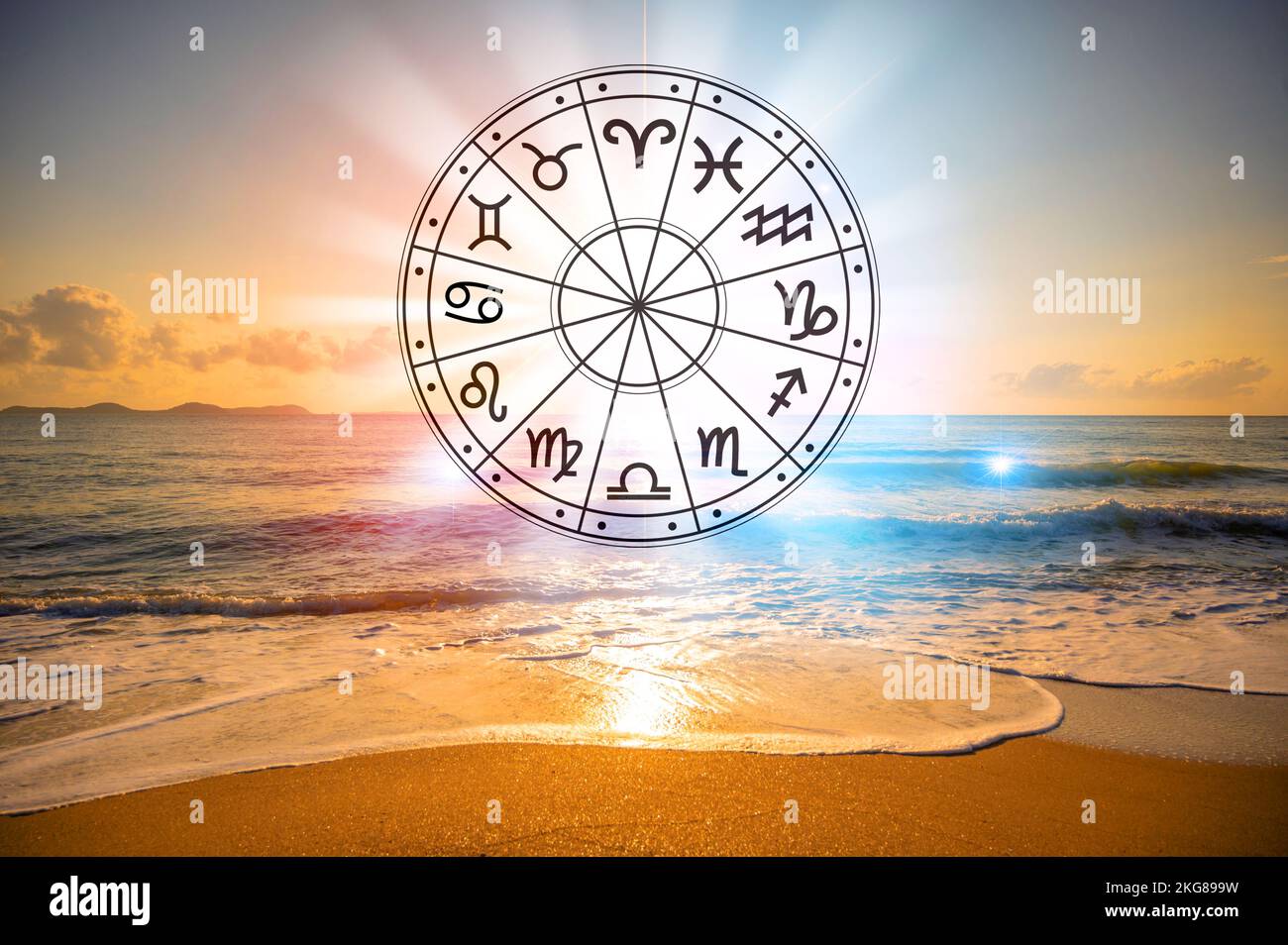 Zodiac signs inside of horoscope circle. Astrology in the sky with many ...