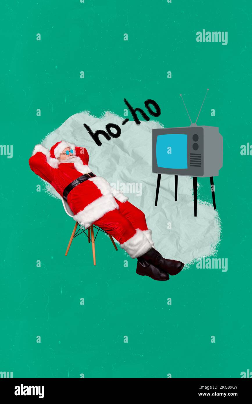Collage artwork graphics picture of funky funny xmas grandfather having ...