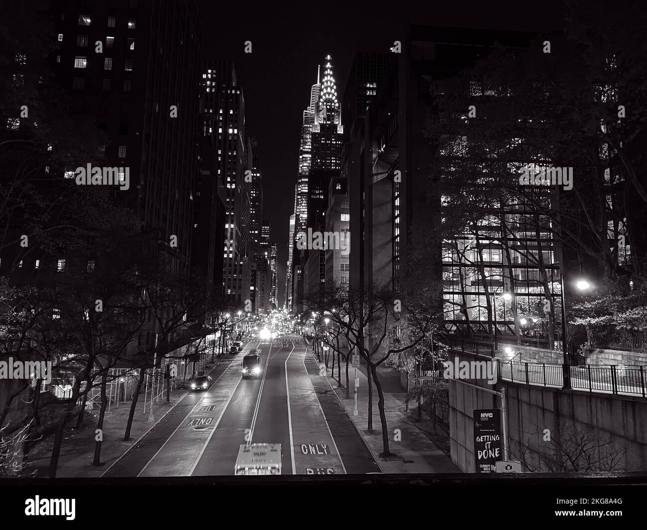 New York, NY, USA - Nov 22, 2022: Nighttime view of 42nd St looking ...
