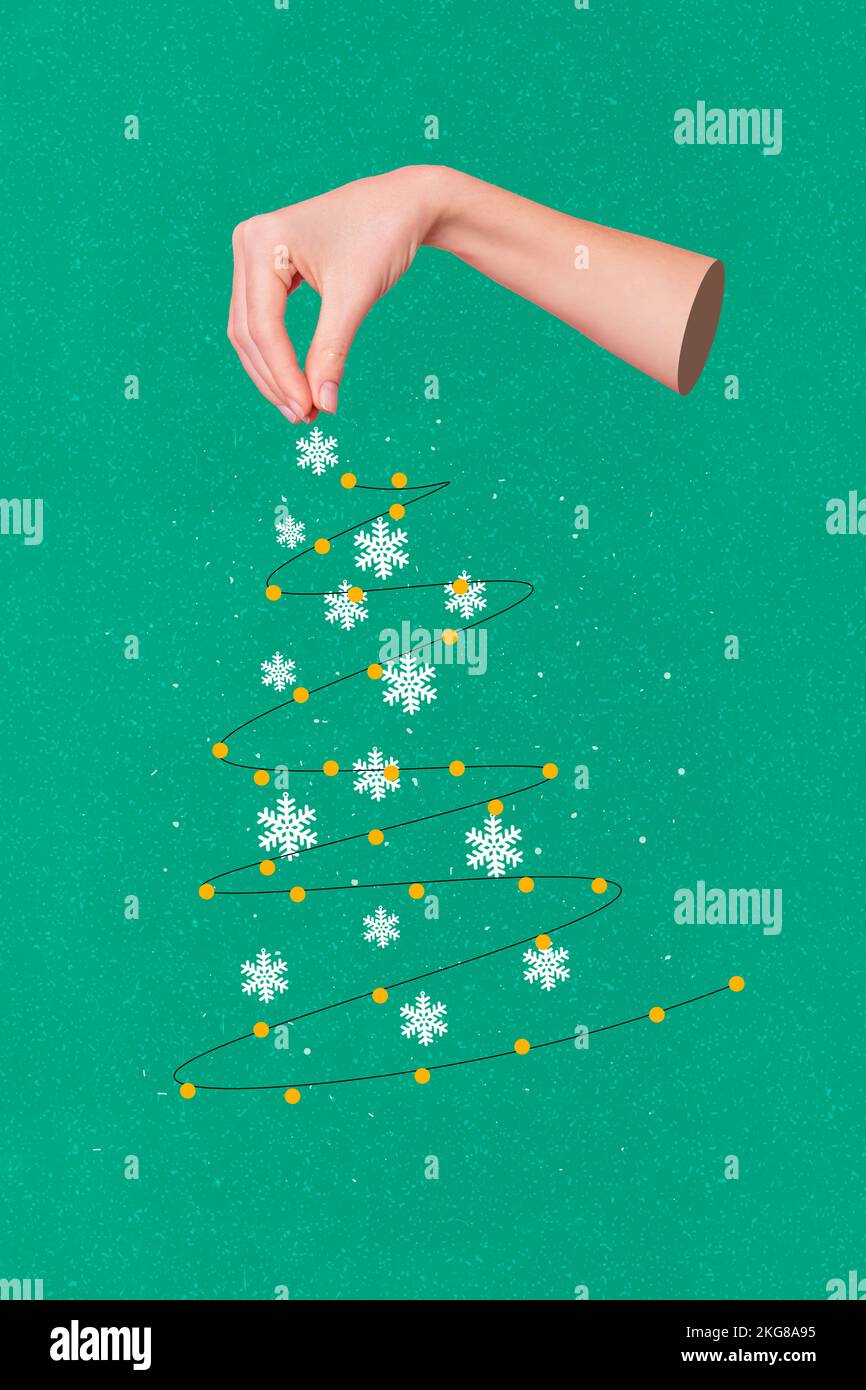 Creative abstract template graphics image of arm rising x-mas snowy ...