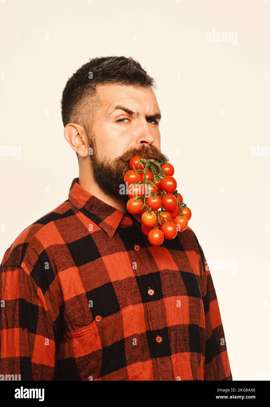 Farming and gardening concept. Guy shows his harvest Stock Photo - Alamy