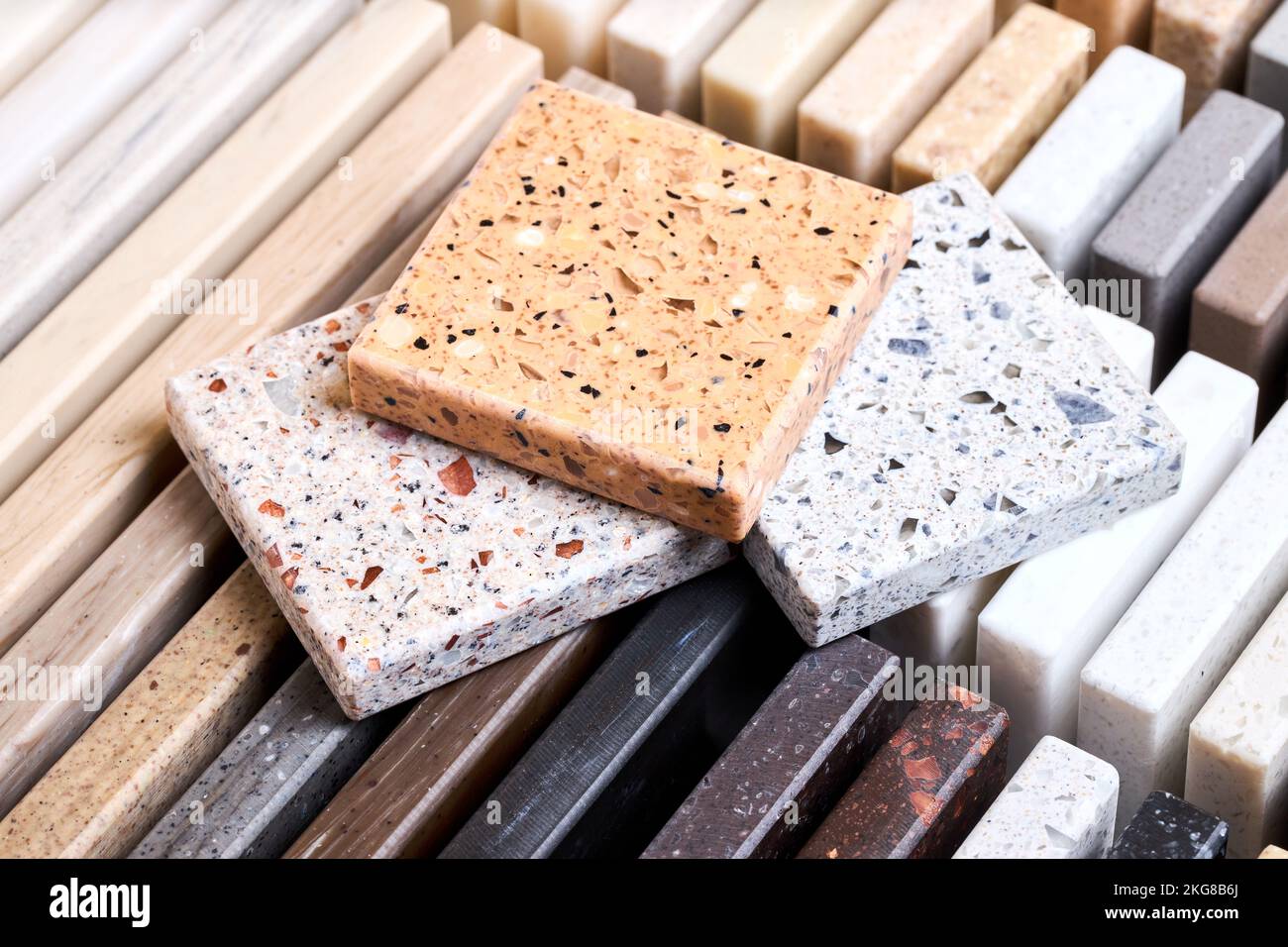 Porcelain three stoneware artificial stone square samples laid on ...