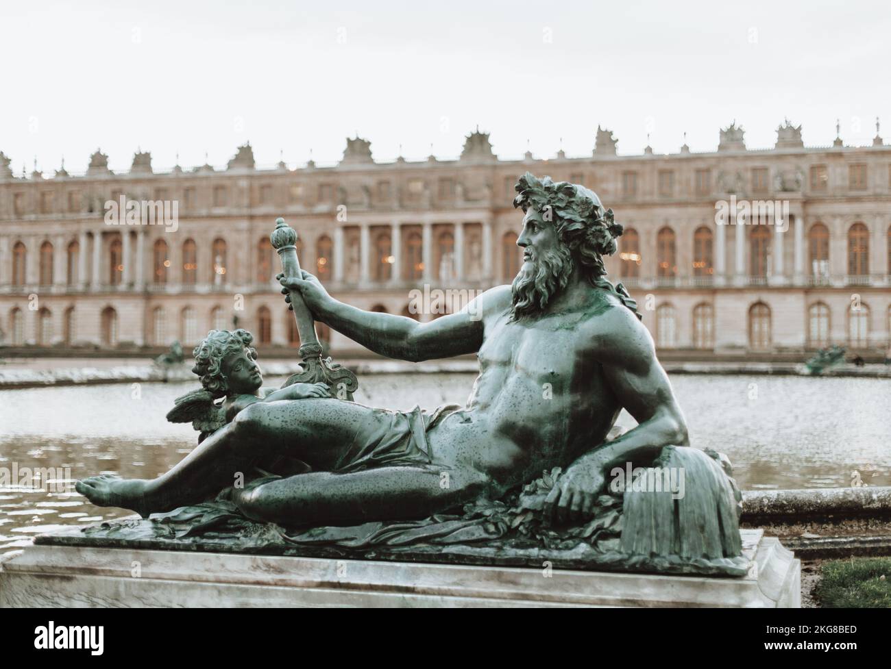 Versailles France sculptures in the courtyard of the castle, facade ...