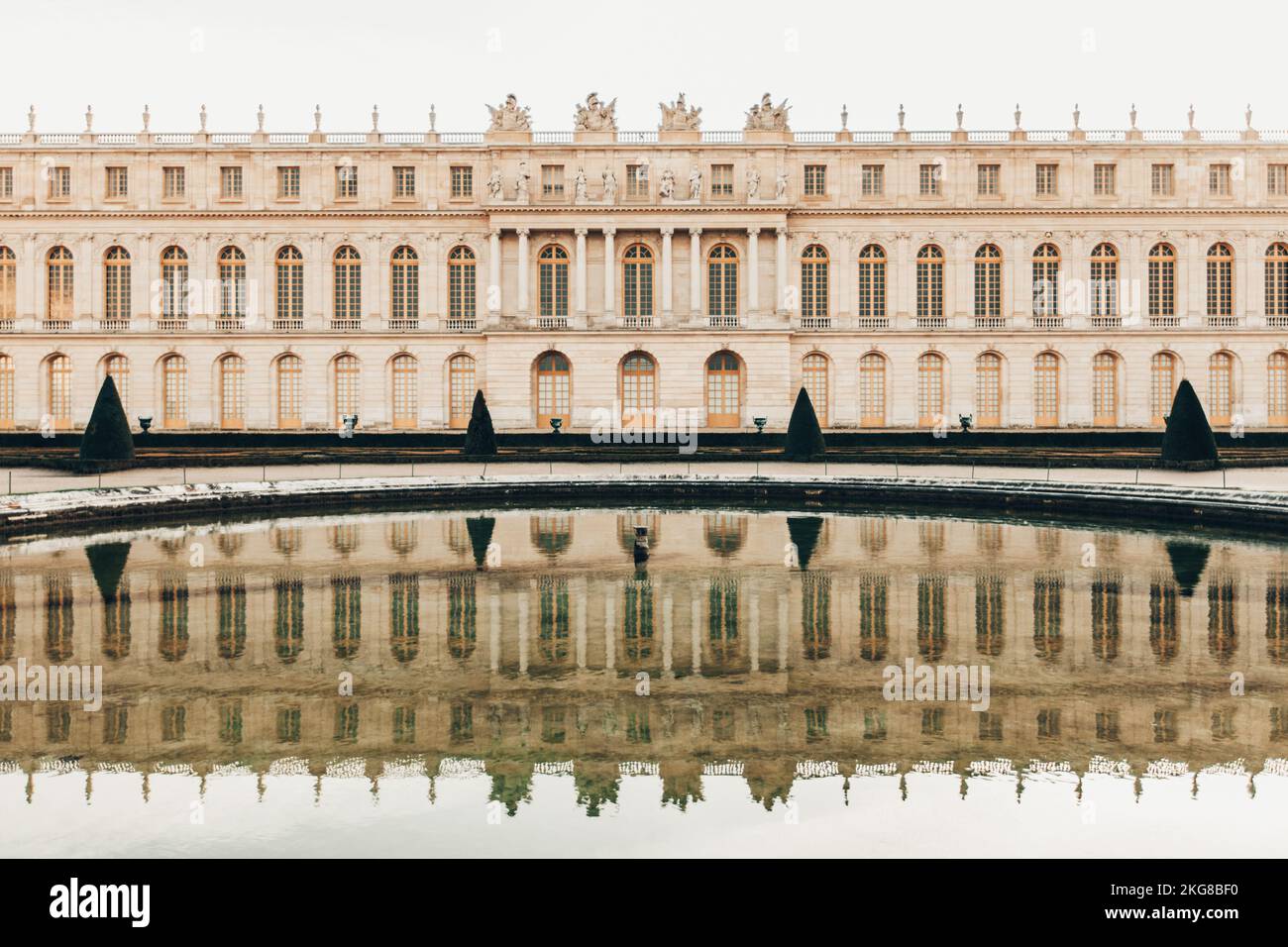 Versailles France sculptures in the courtyard of the castle, facade ...