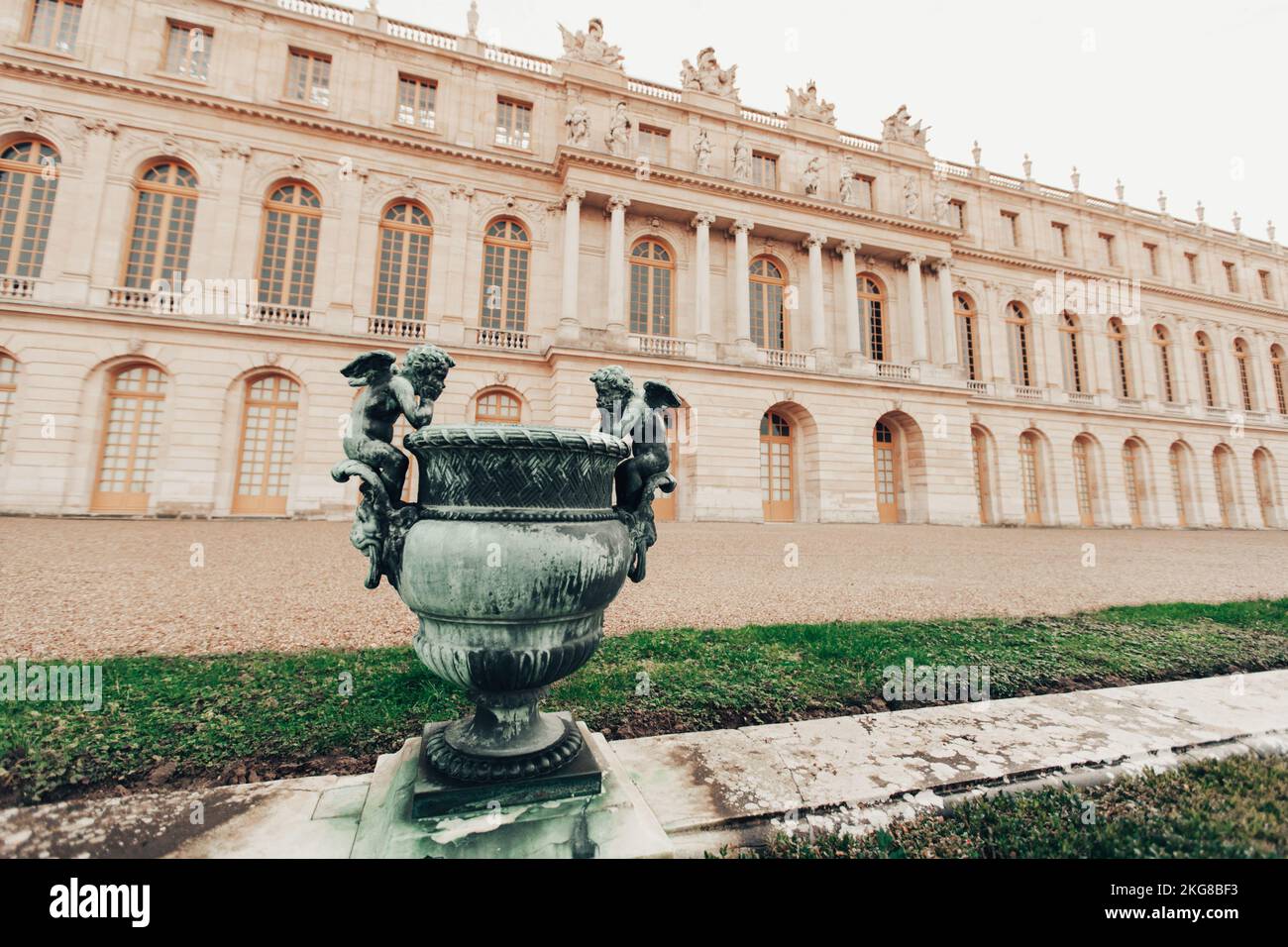 Versailles France sculptures in the courtyard of the castle, facade ...