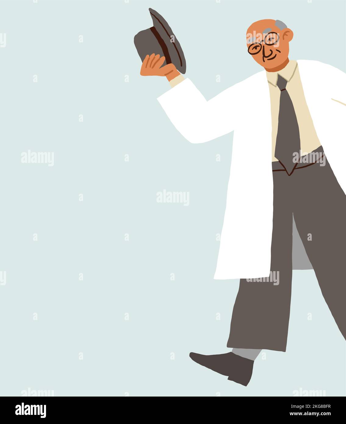 Happy smiling doctor in white rope and a costume greeting and taking ...