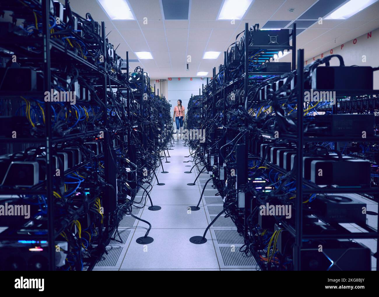 Female technician working in server room Stock Photo - Alamy