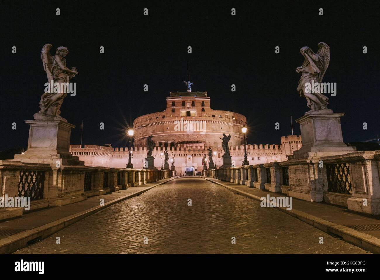 Rome, Italy, Castle of St. Angelus at night with illumination Stock ...