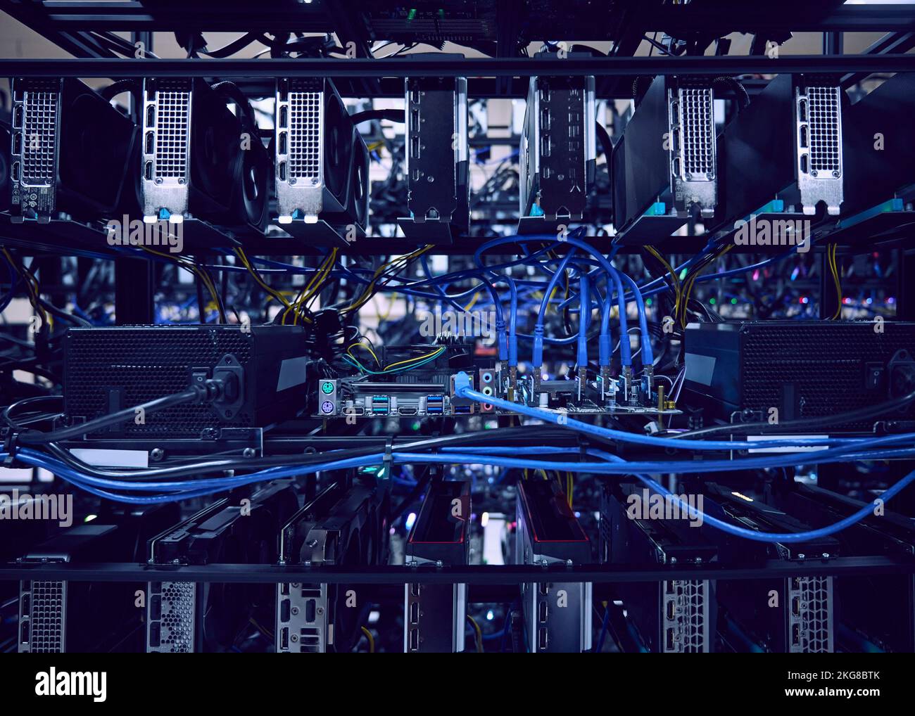 Close-up of computer cables and hard drives in server room Stock Photo ...