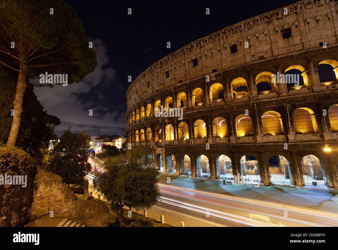 rome, italy, colosseum old ancient building gladiator battle at night ...