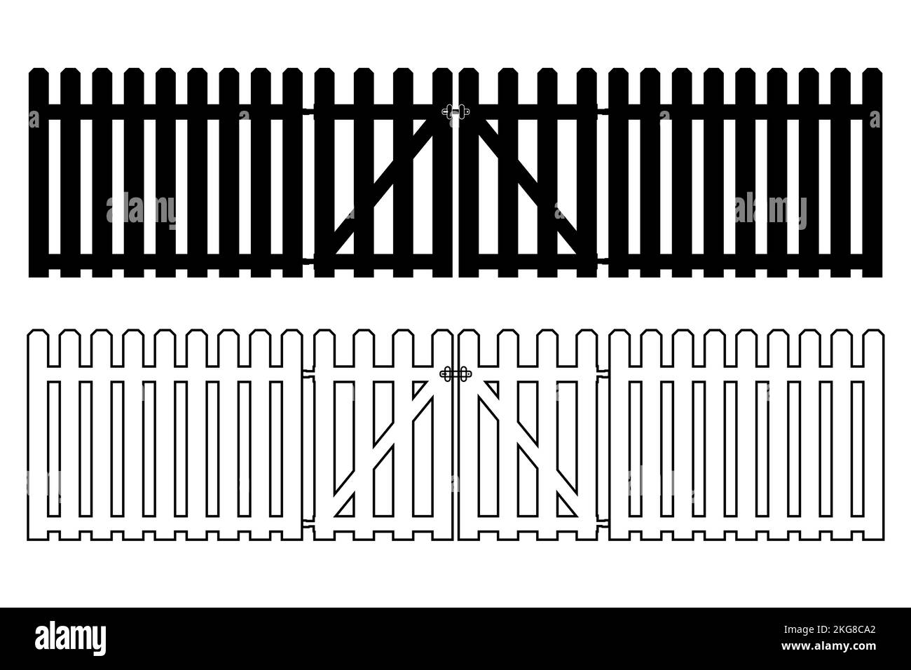 A simple wooden picket fence door silhouette vector illustration Stock ...