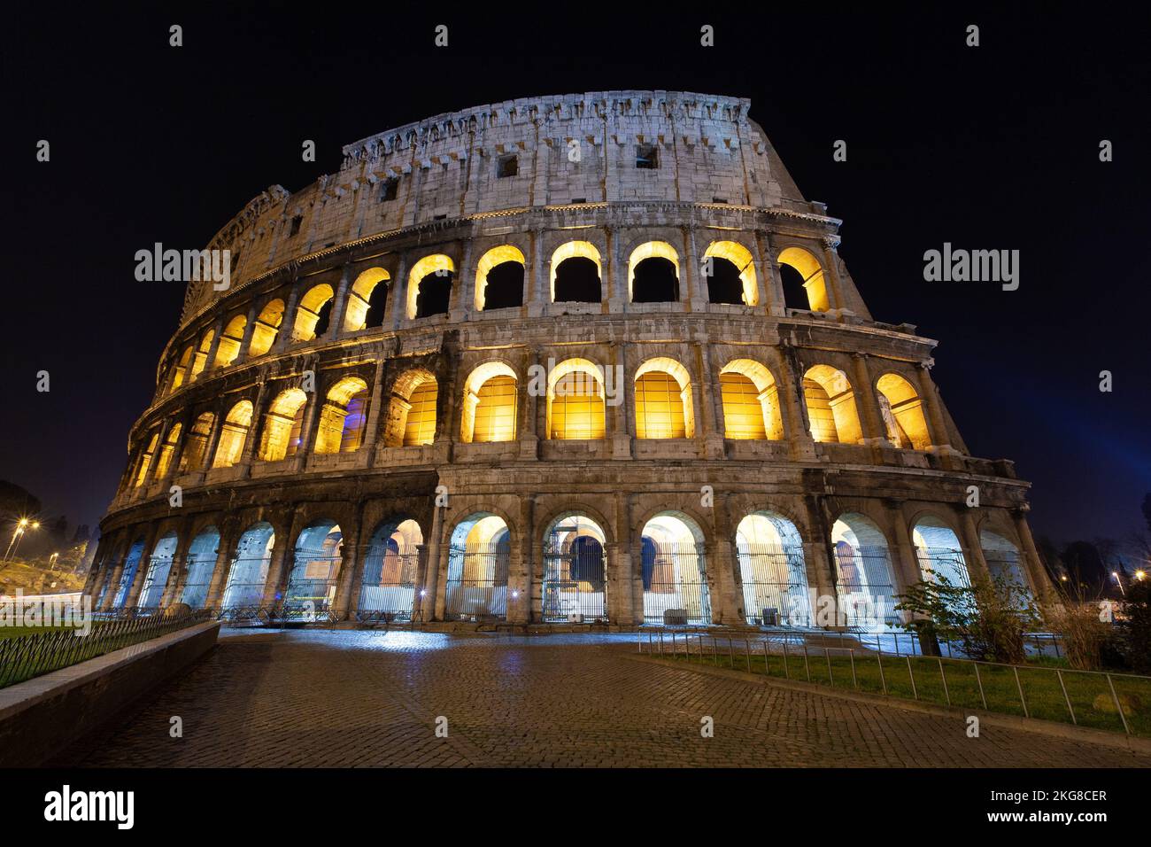 rome, italy, colosseum old ancient building gladiator battle at night ...