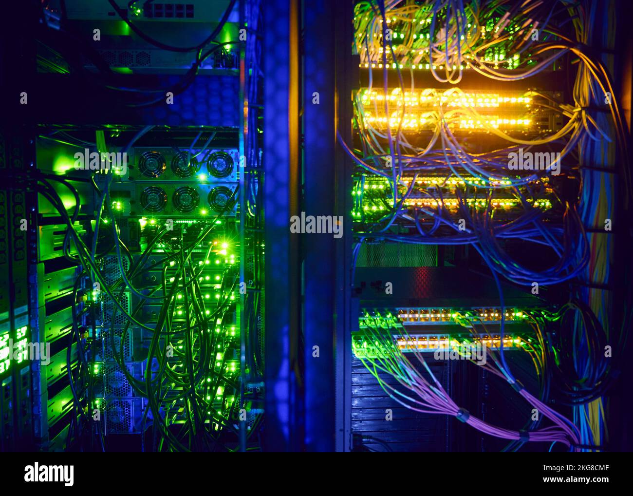 Illuminated network cables in server room Stock Photo - Alamy