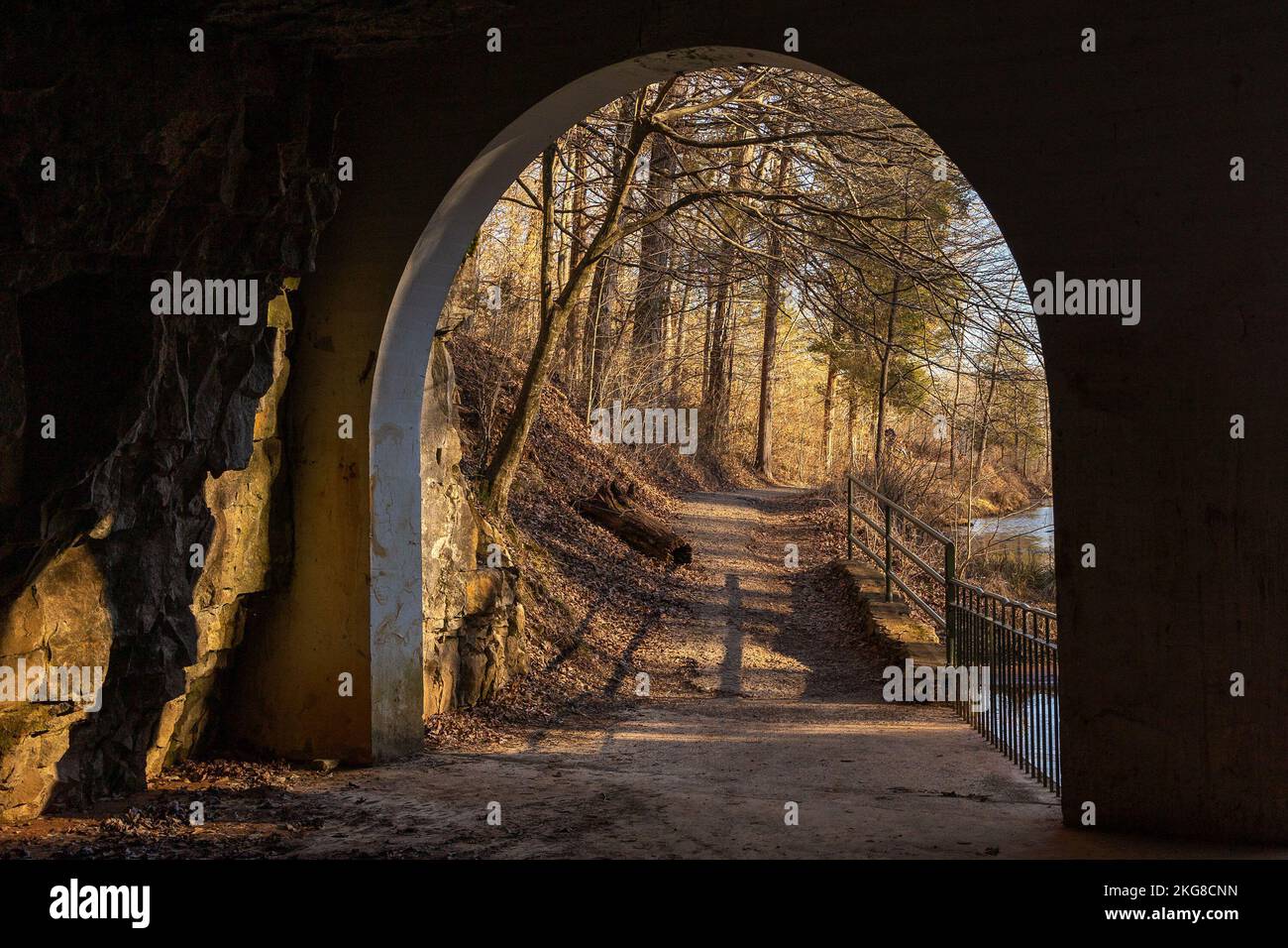 The gates of the Dunbar Cave State Park under the sunlight in ...
