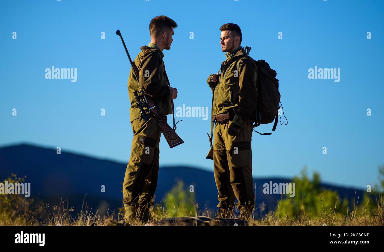 How turn hunting into hobby. Guys hunting nature environment. Hunting ...