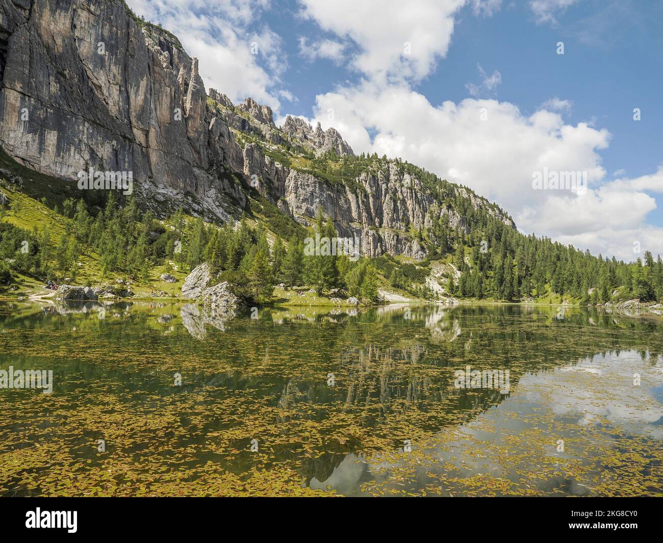 croda da lago Federa Lake dolomites panorama landscape view Stock Photo ...