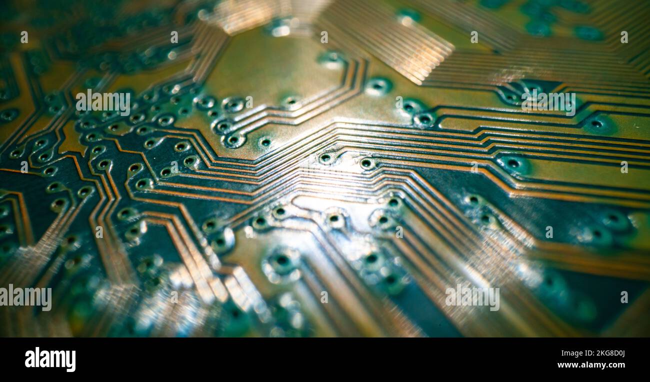 Technology background. High tech electronic circuit board background. Close-up macro electronic ...