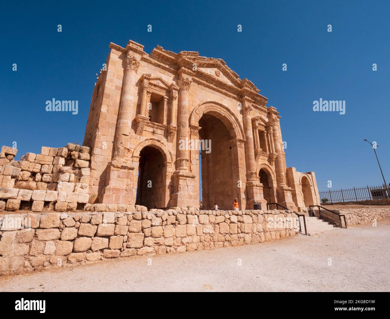 Scenic view of ruins of an old city, famous triumphal Hadrian's Arch ...