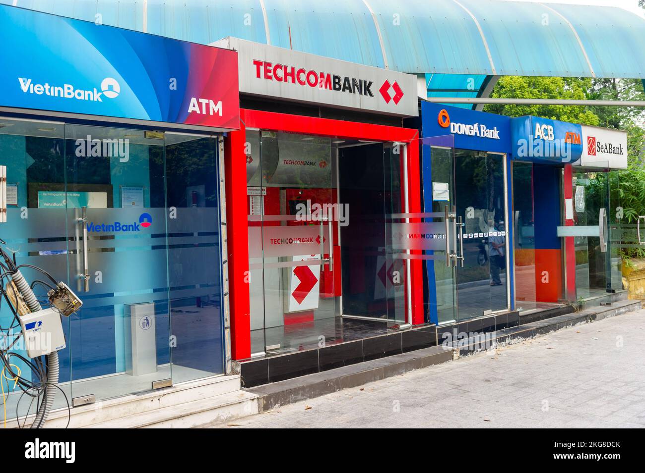 A collection of Vietnamese bank cash machines in Hanoi, Vietnam Stock ...