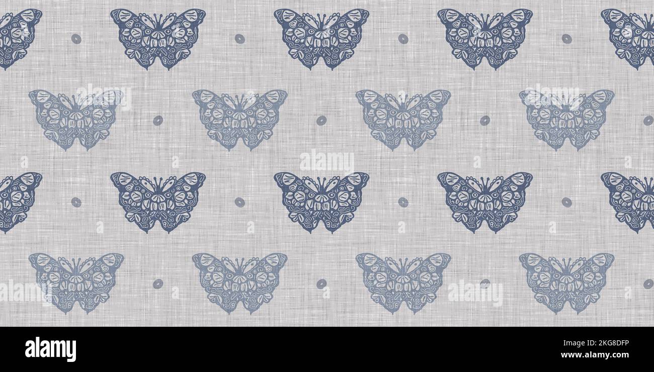 Farmhouse blue butterfly seamless border. Rustic French wildlife for ...