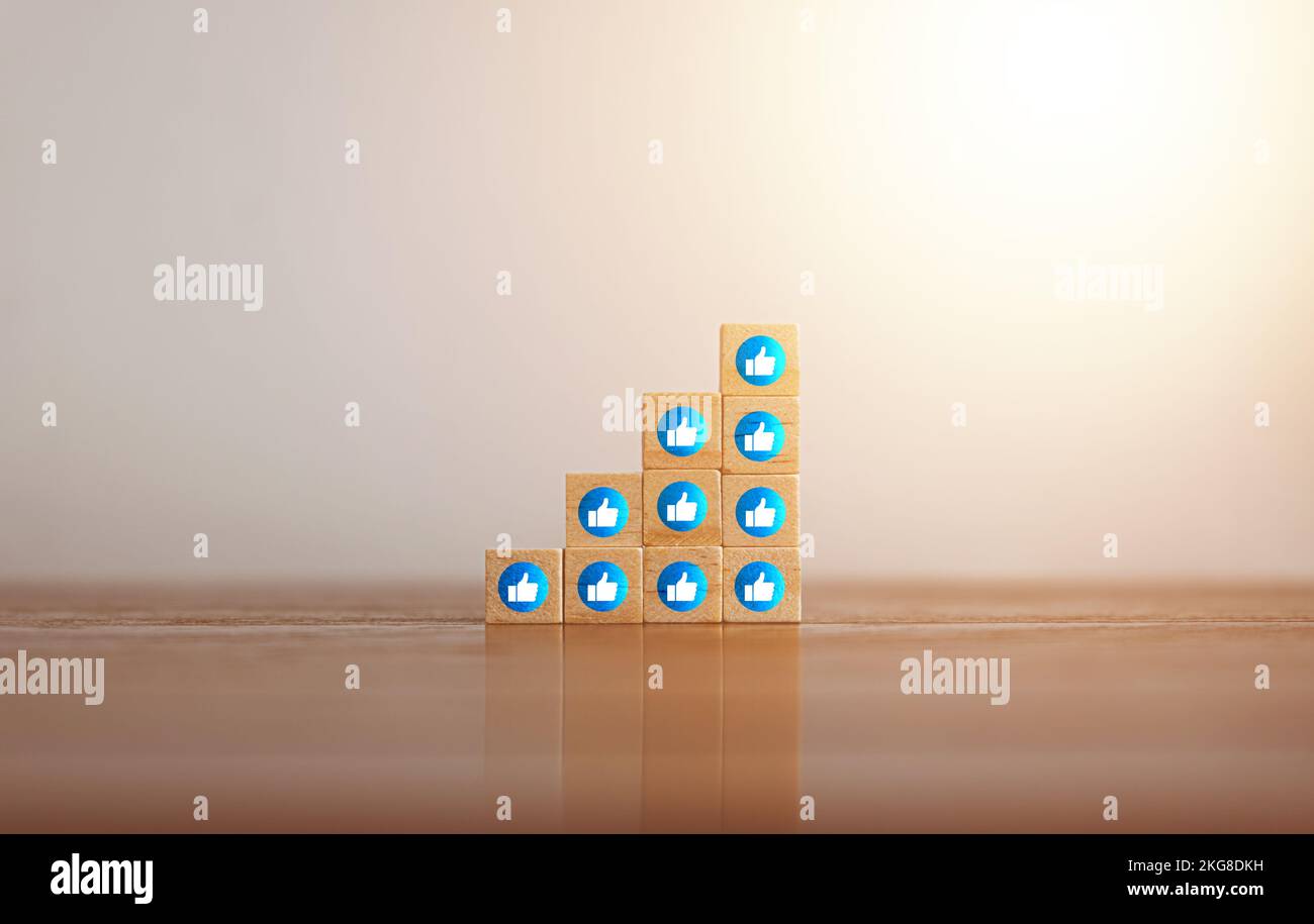 Woods block square step with blue like emoji social media icon. Social ...