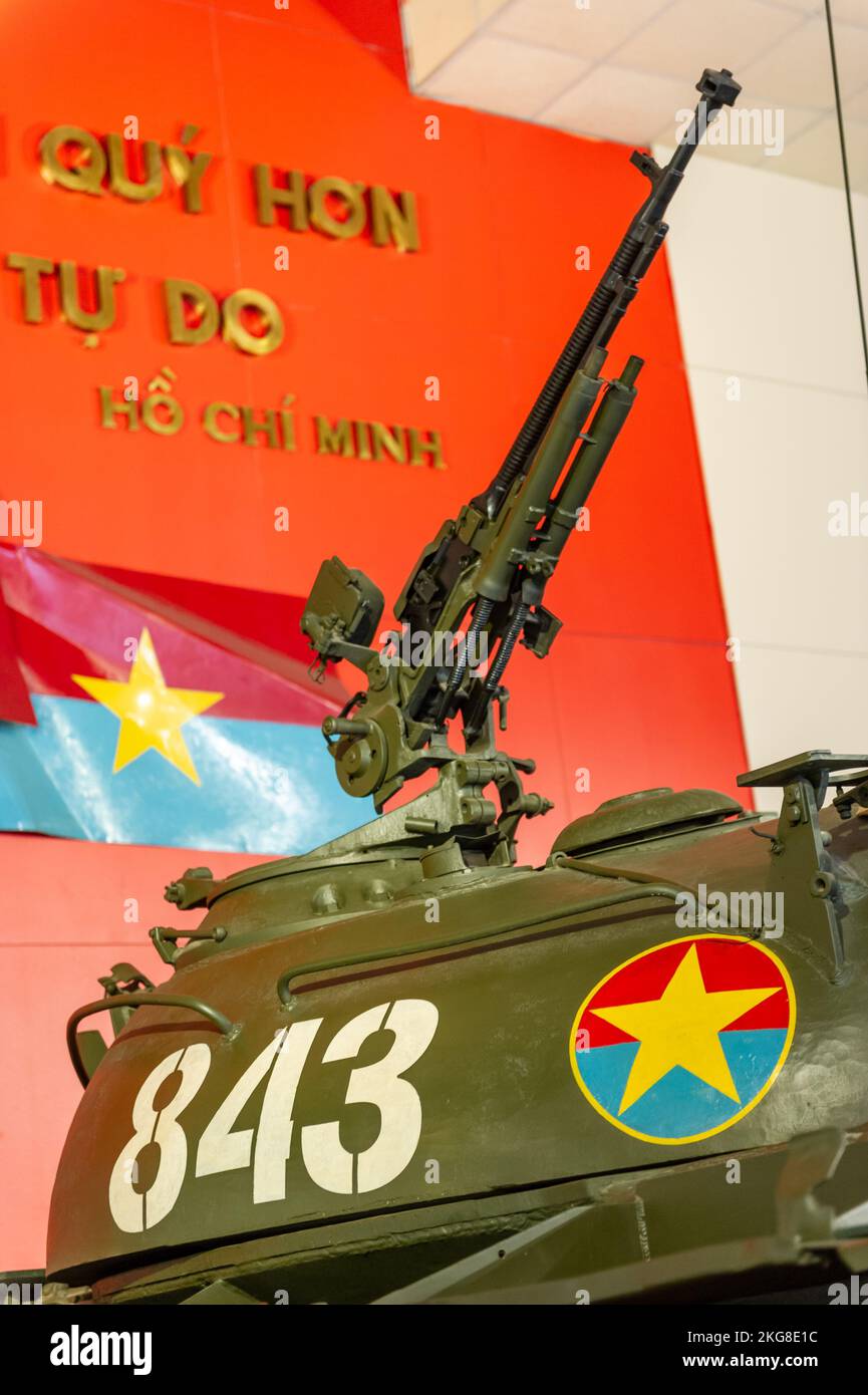 The original Tank 843 indoors at the Vietnam Military History Museum ...