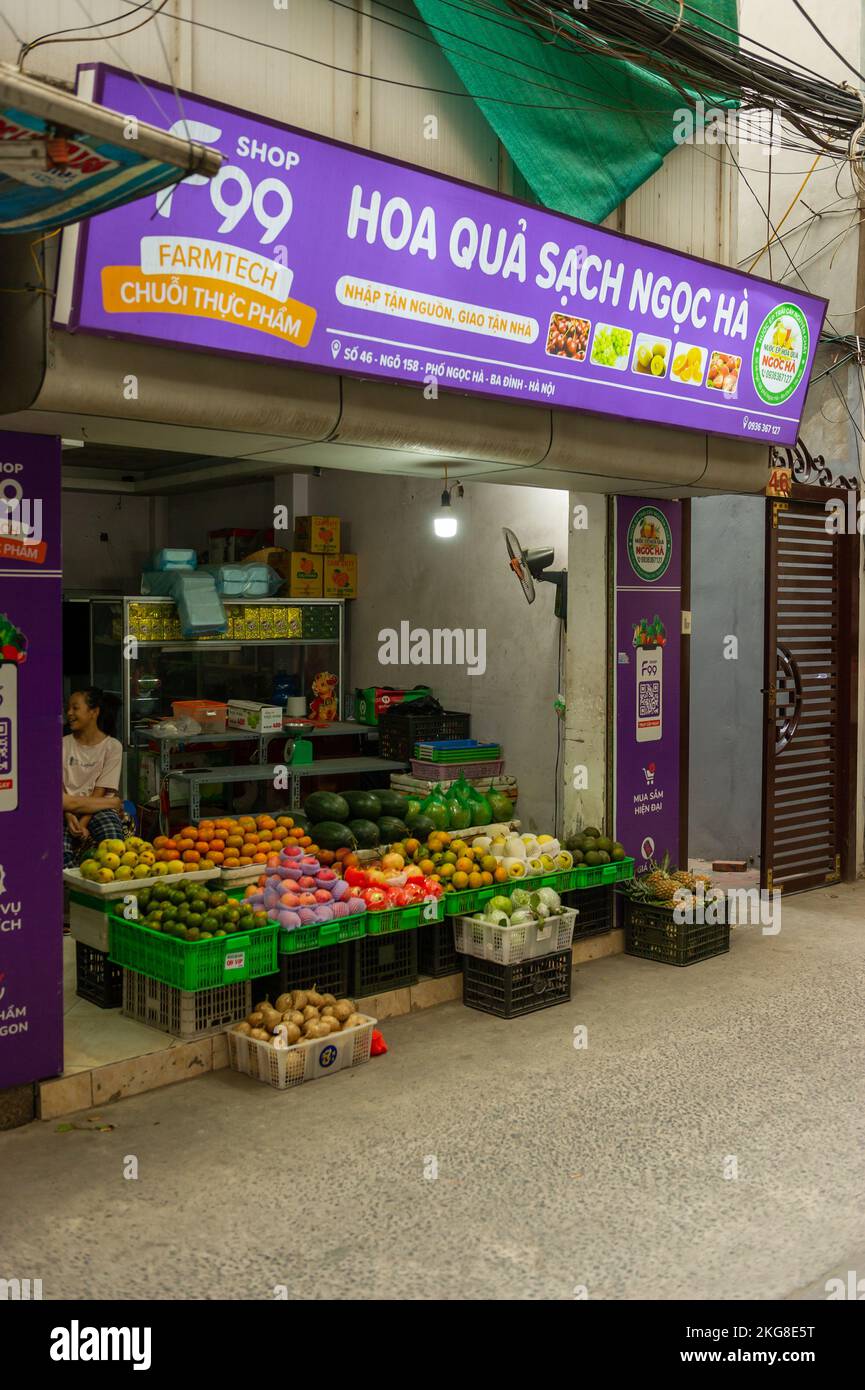 A Vietnamese Grocer in the backstreets of Hanoi, Vietnam Stock Photo ...