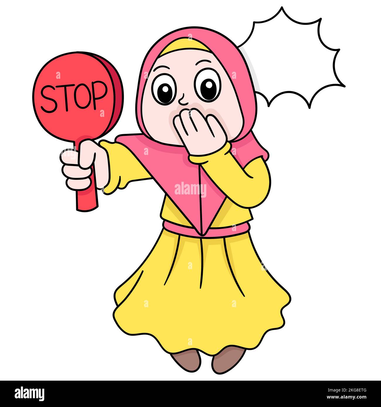 A vector illustration of a girl cartoon character holding a "Stop" sign ...