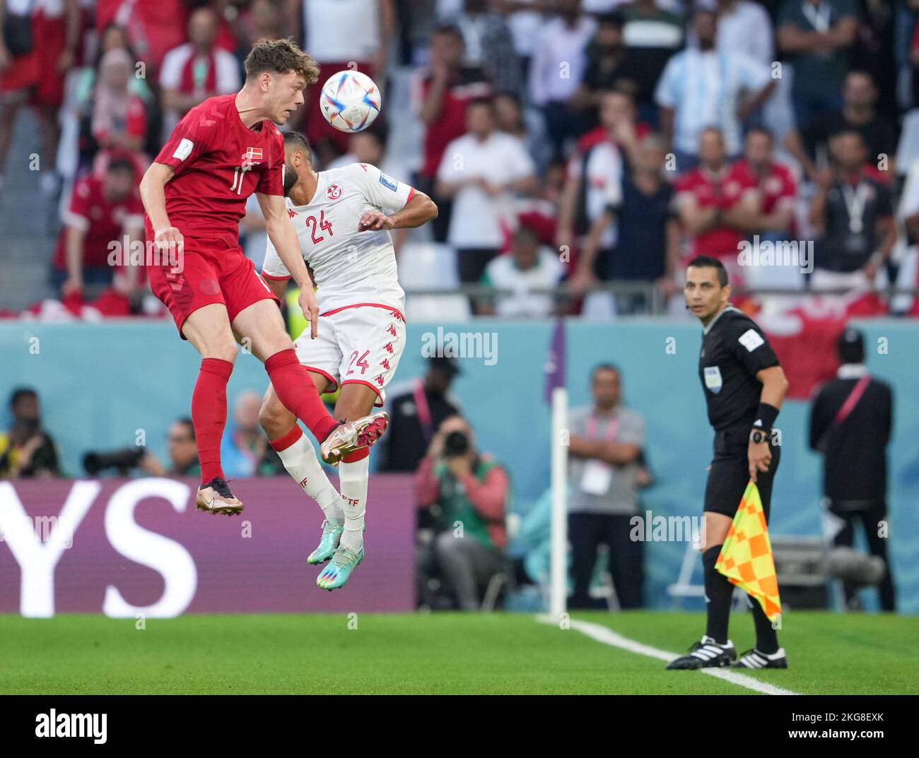 Al Rayyan, Qatar. 22nd Nov, 2022. Andreas Skov Olsen (L) of Denmark and ...