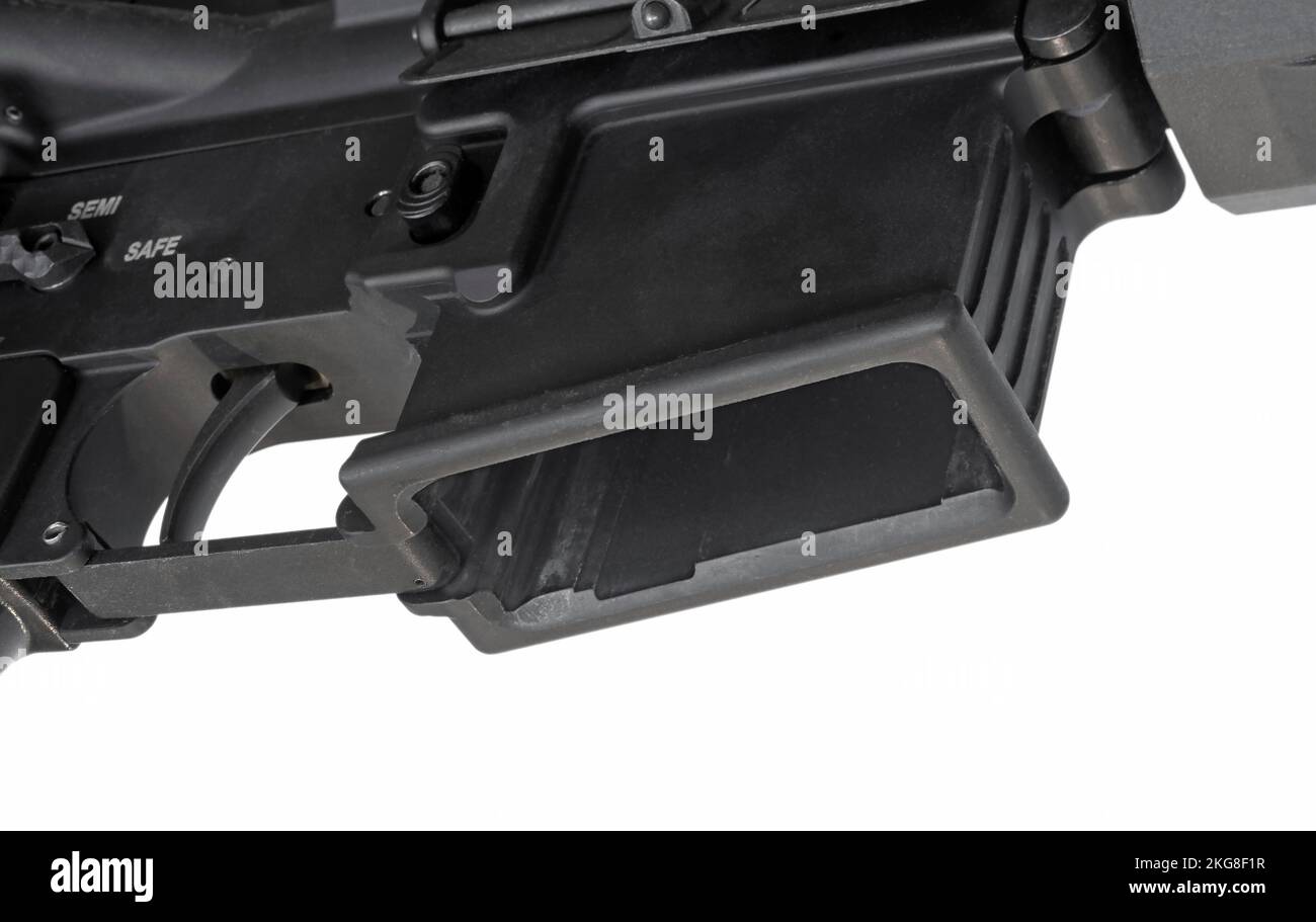 AR-15 magazine well that is empty isolated on white Stock Photo - Alamy