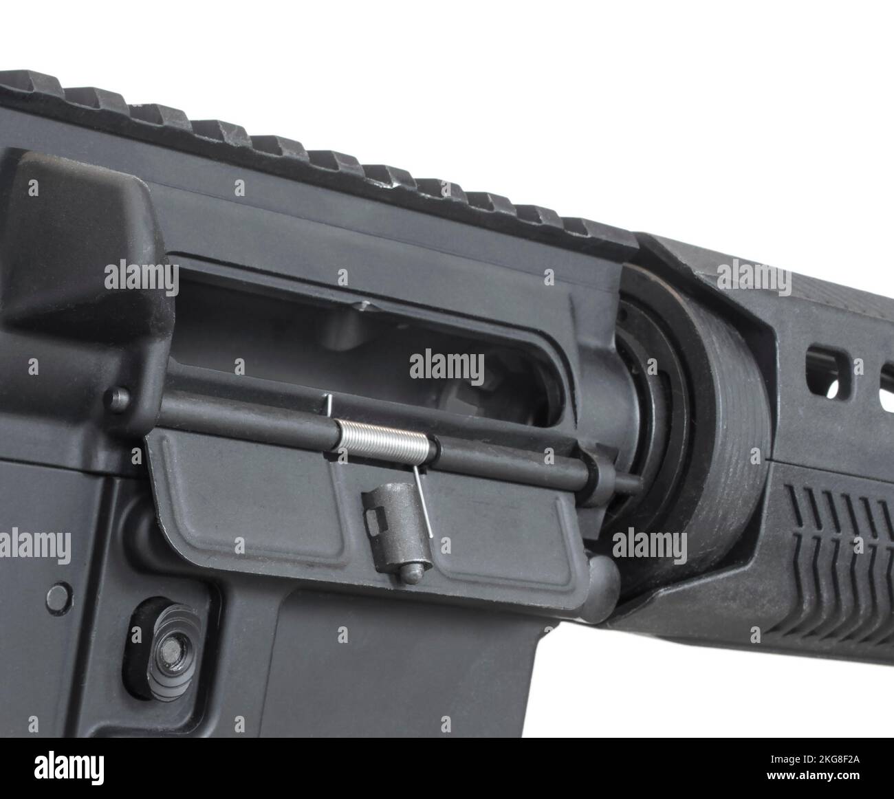 Assault rifle unloaded with an empty chamber isolated on a white ...