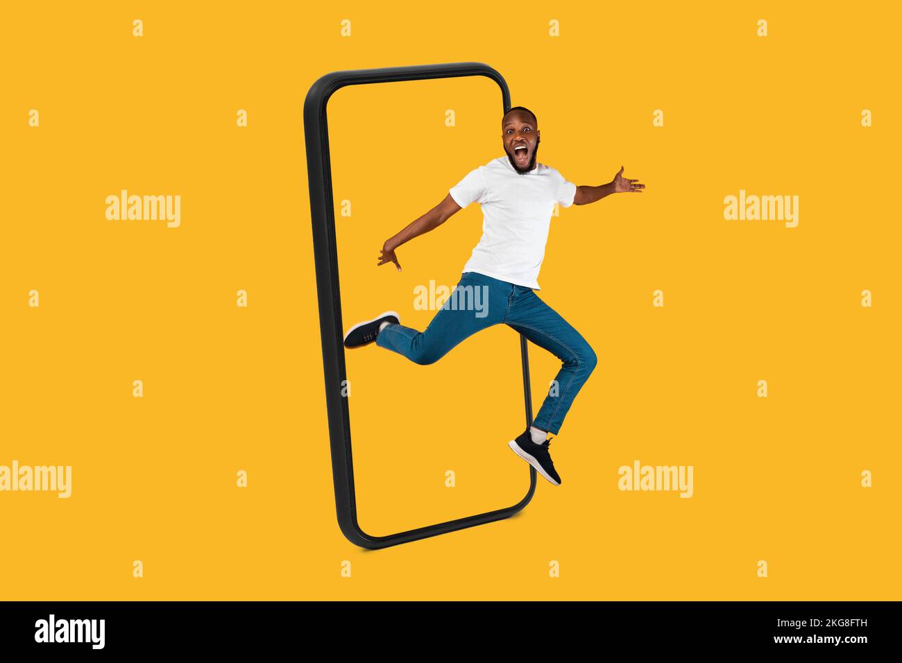 Happy excited millennial african american male with open mouth rejoice ...