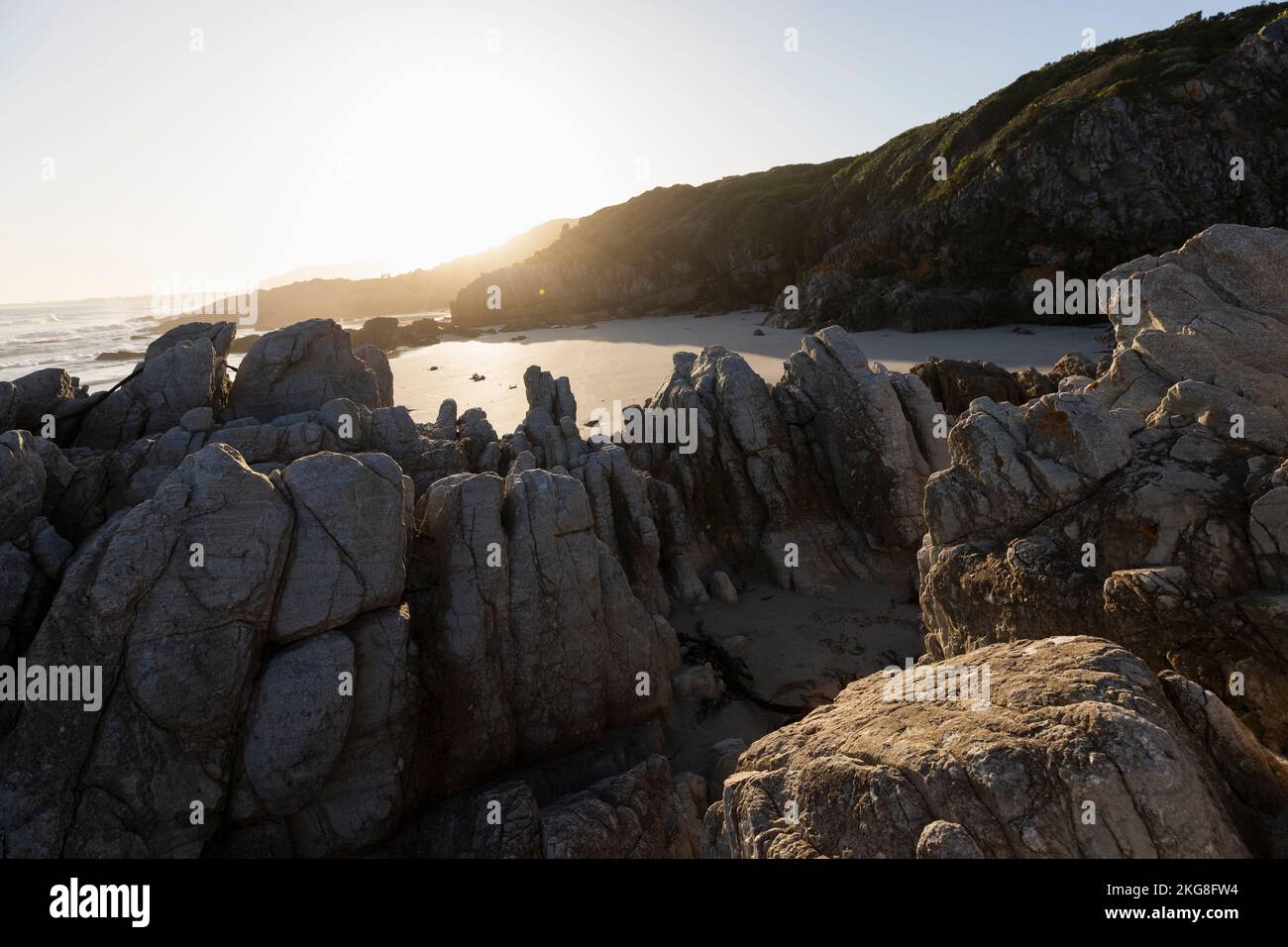 South Africa, Hermanus, Rocky coastline of Voelklip Beach Stock Photo ...