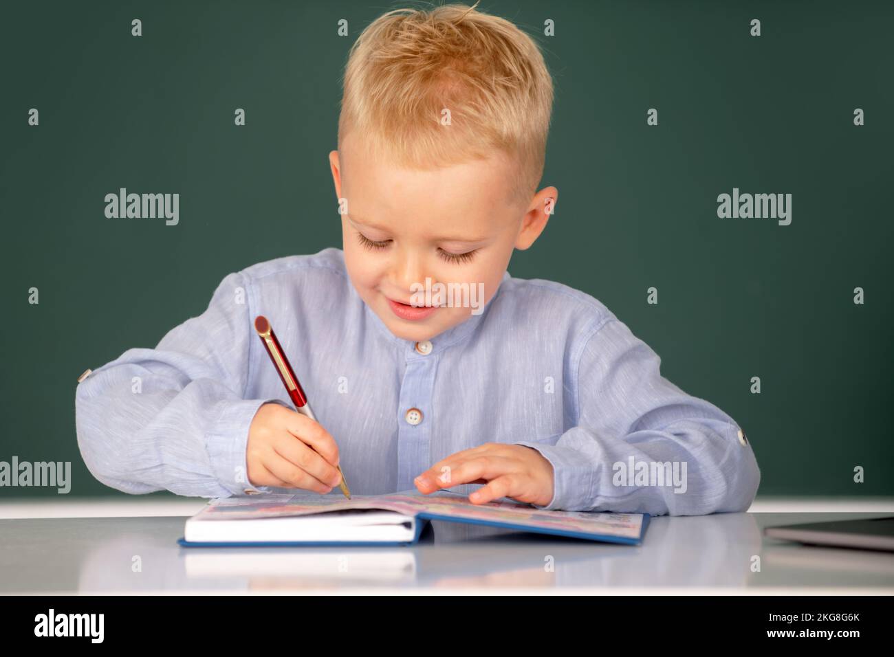 Little student child studying in classroom at elementary school. Pupil ...