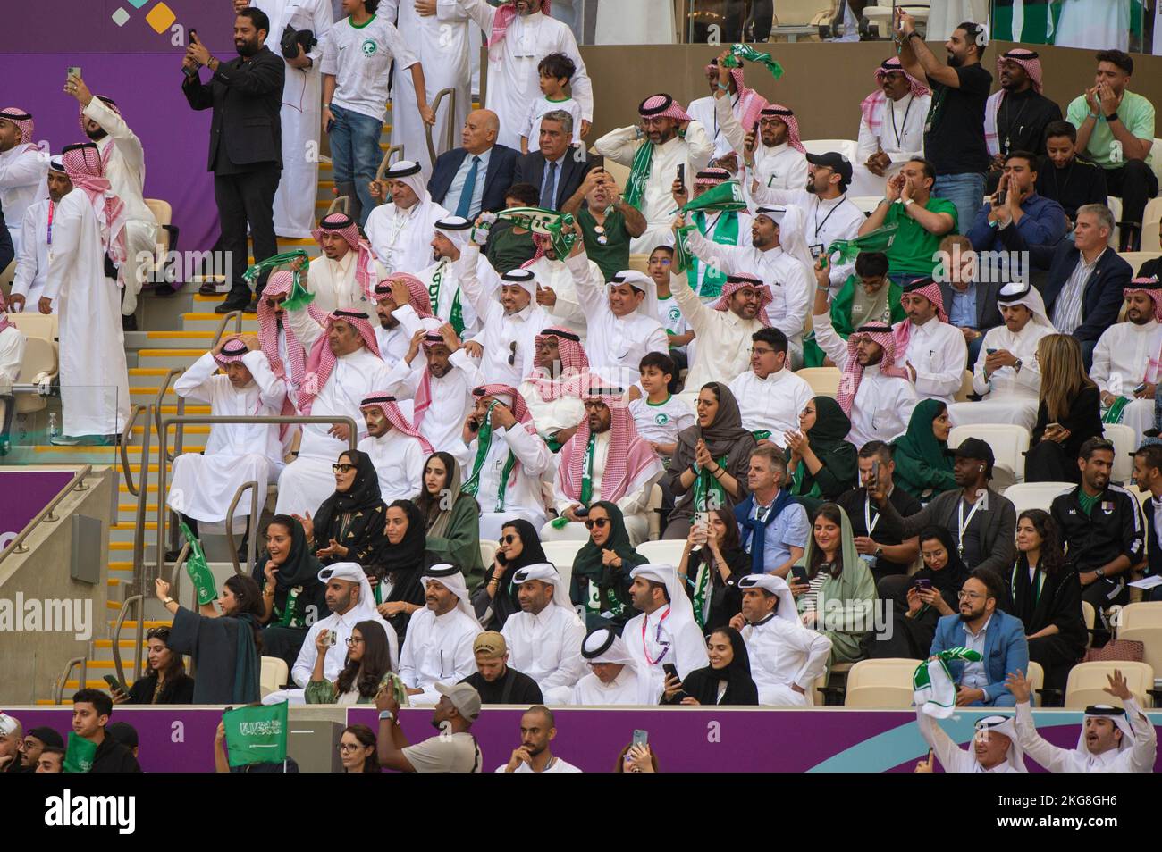 Al Daayen, Qatar. 22nd Nov, 2022. Saudi Arabian fans celebrate during ...