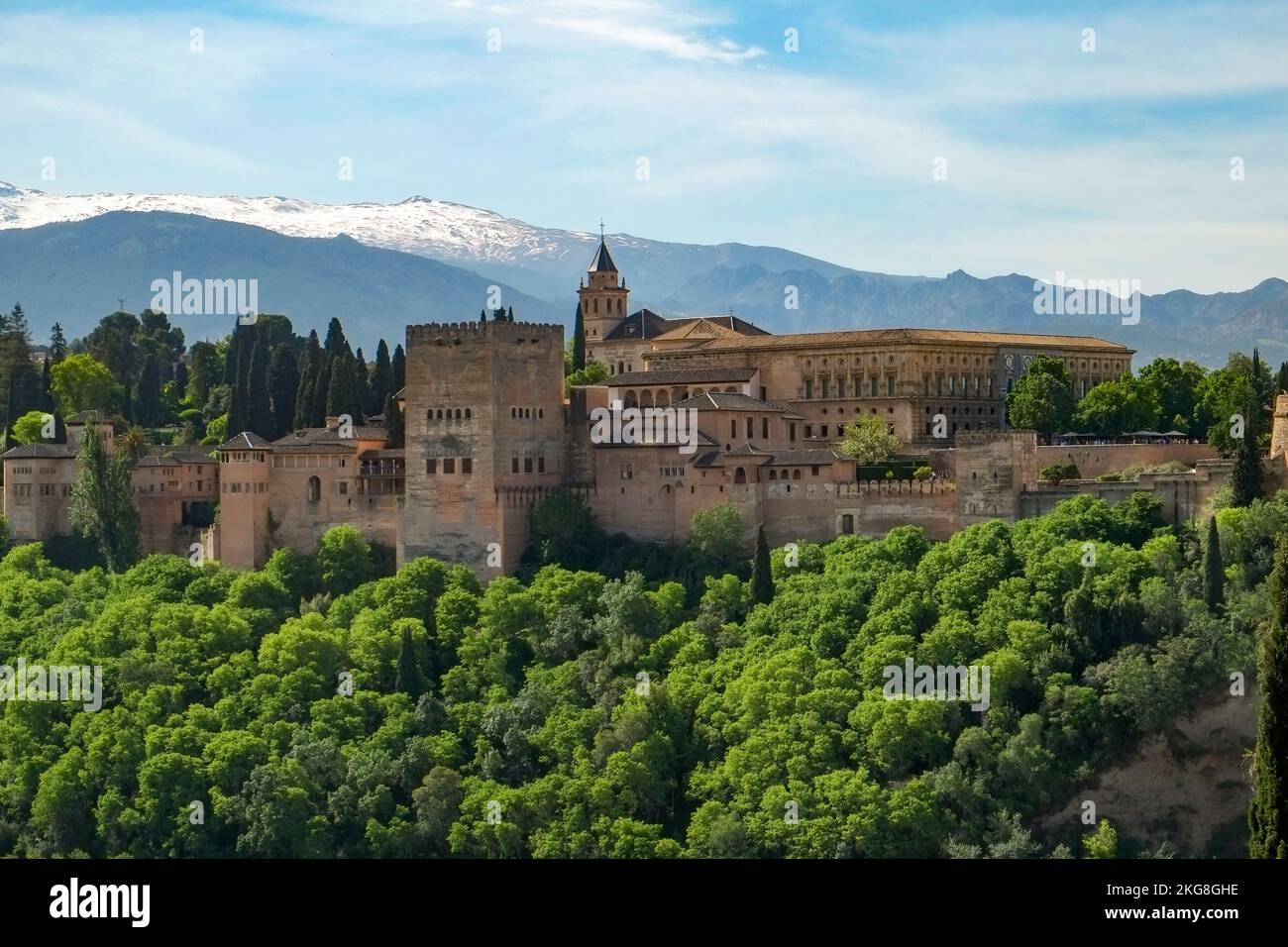 Spain, Granada, Royal Alhambra Palace with mountain landscape Stock ...