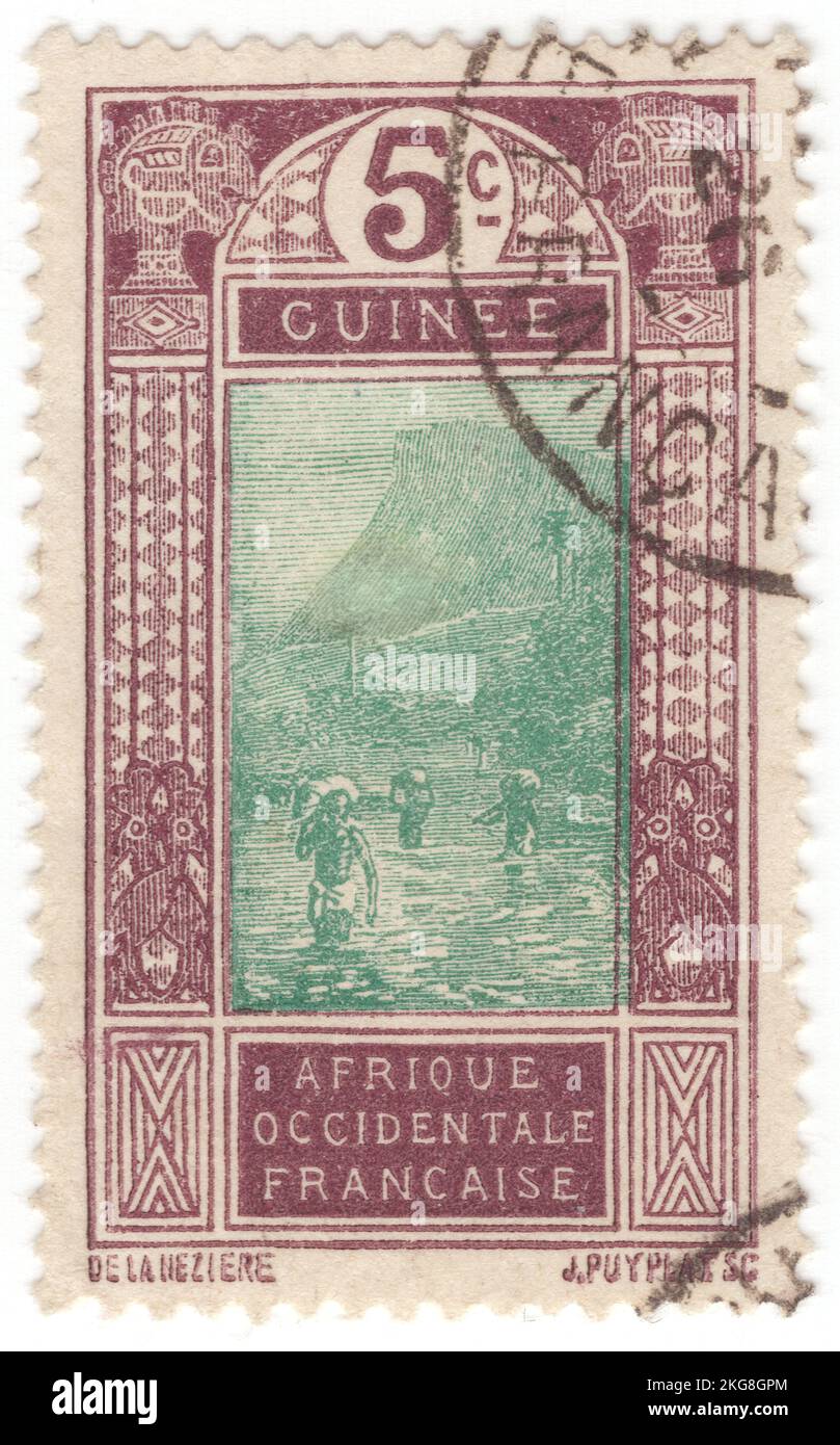 FRENCH GUINEA - 1913: An 5 centimes yellow-green and blue-green postage ...