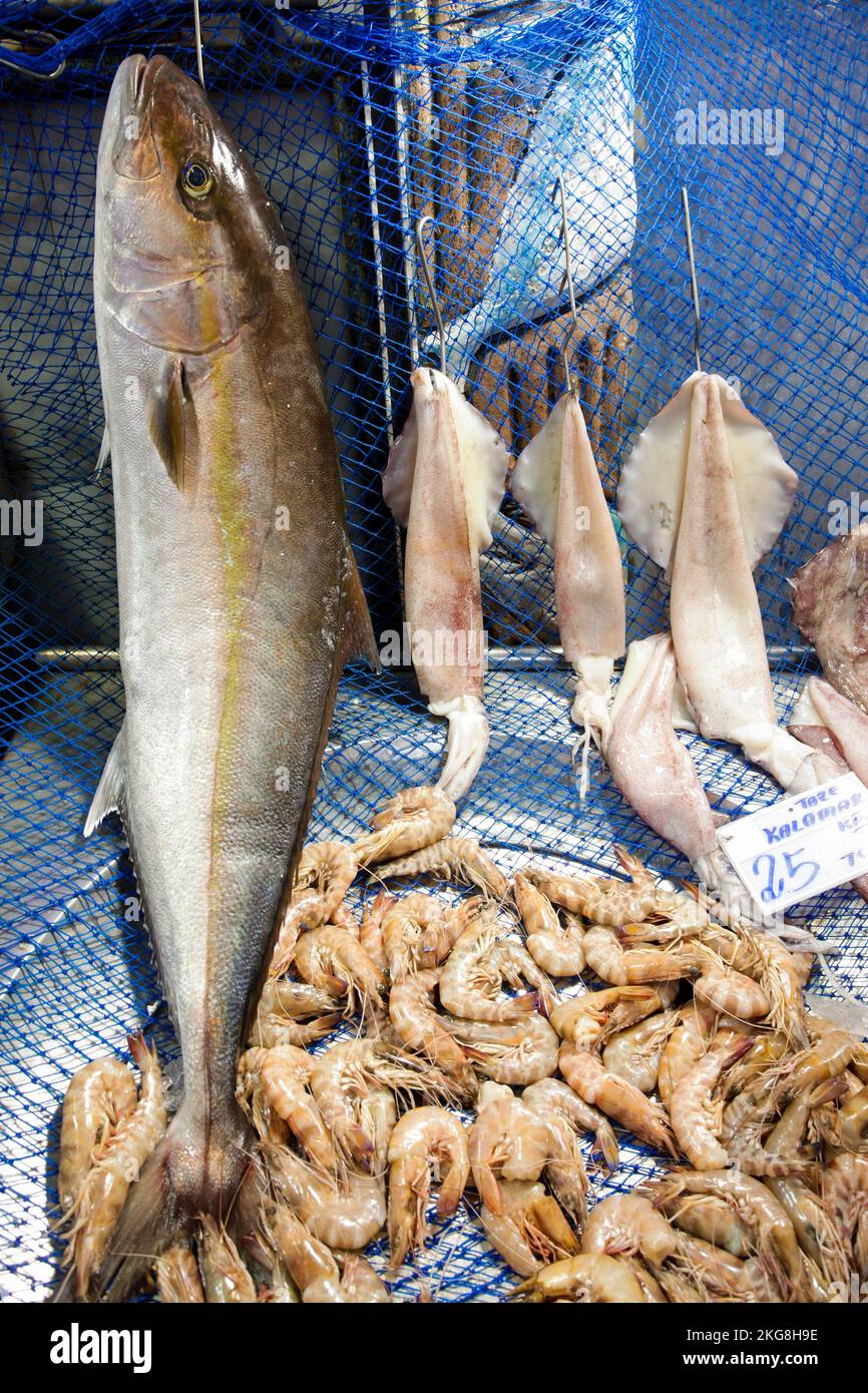Fish and shrimp at fish market Stock Photo - Alamy