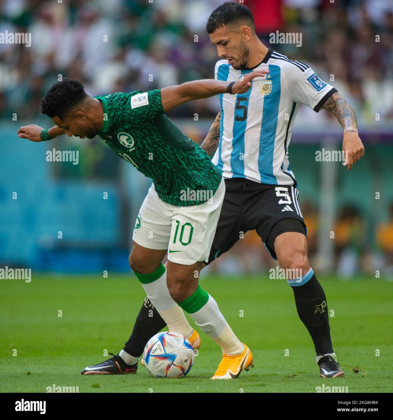 SALEM ALDAWSARI of Saudi Arabia and Leandro Paredes of Argentina during ...