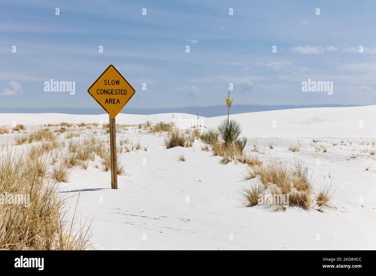 USA, New Mexico, White Sands, Warning sign on white sand desert Stock ...