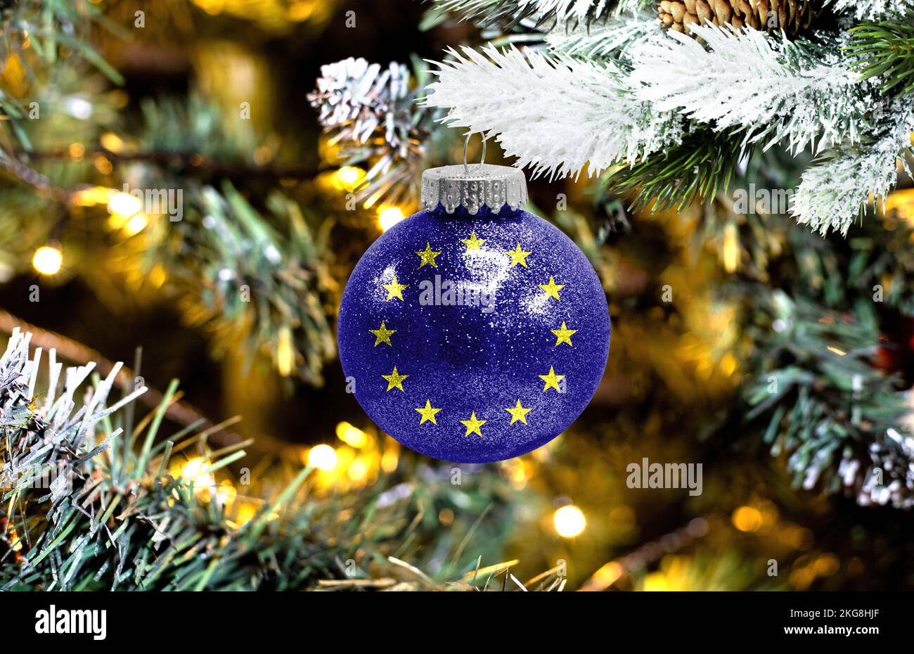 New Year's glass ball with the flag of European Union against a ...