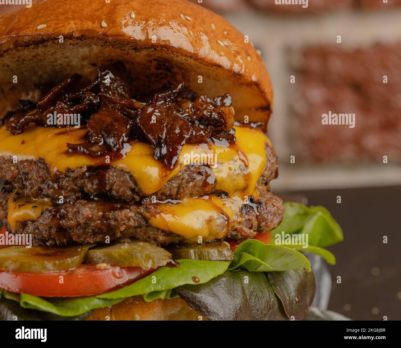 cheese burger on table Stock Photo - Alamy