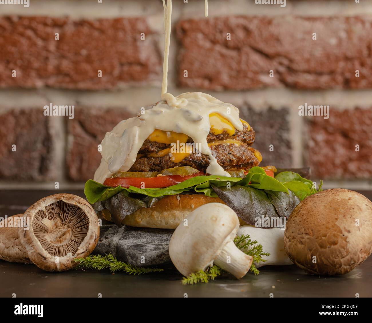 cheese burger with mushroom Stock Photo - Alamy